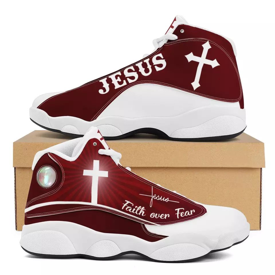 2022 Dark Red Footwear Jesus Faith Over Fear Luxury Design Boy Sneakers ...