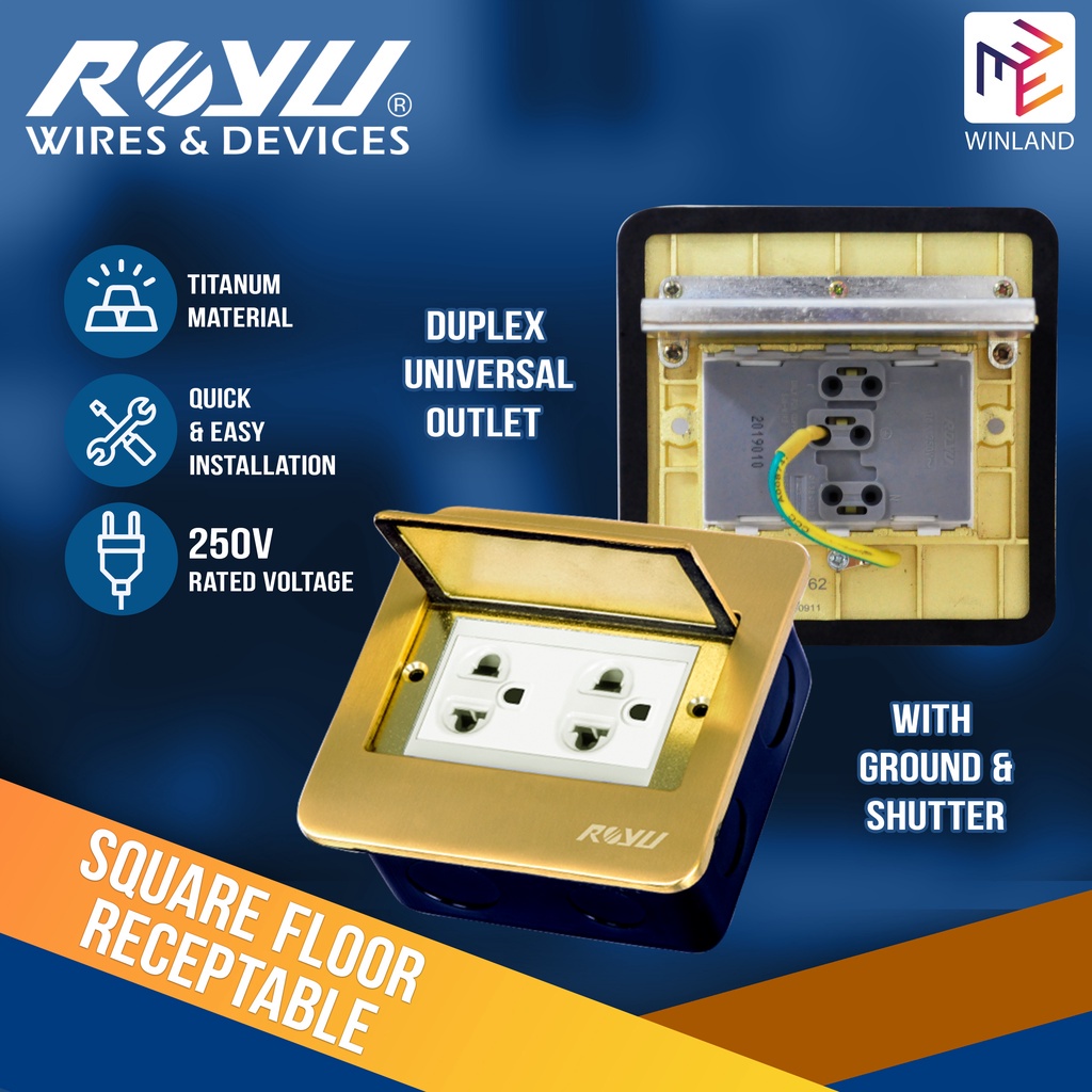 ROYU by Winland Square Floor Receptacle w/ Duplex Universal Outlet w ...