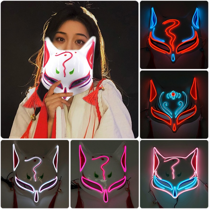 Luminous Japanese Neon Light Fox Mask Anime Cosplay Party Mask Flashing ...