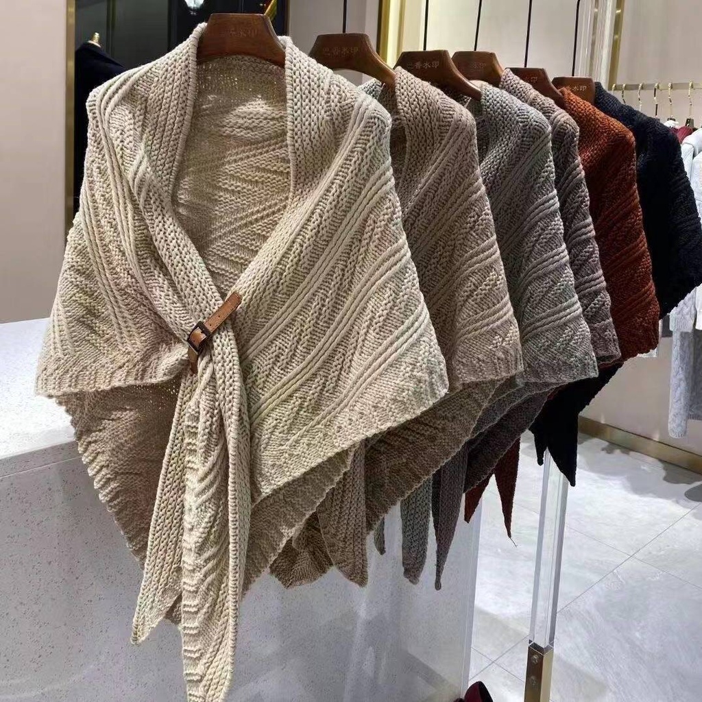 [READY STOCK] Knitted Wool Shawl Belt Buckle Triangle Scarf Fashionable ...
