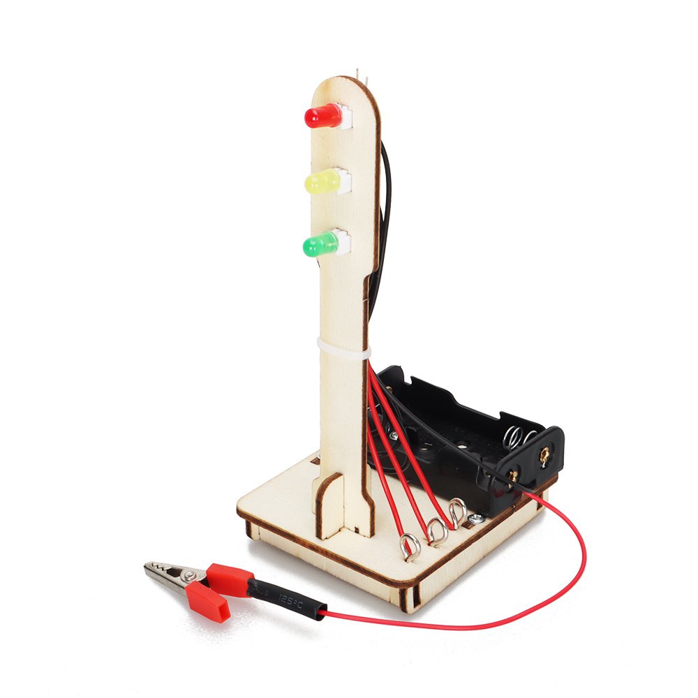 Popular Science Experiment Electronics Kit DIY Traffic Light LED Wooden ...