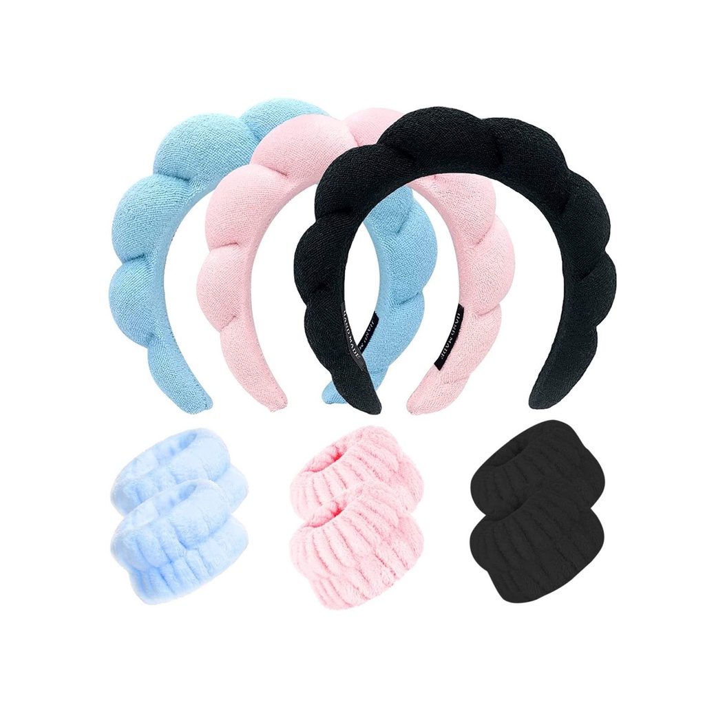 Custom logo soft puffy padded terry hair bands towel cloth fabric wrist ...