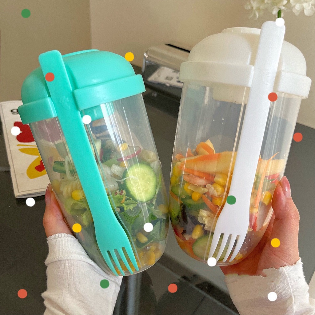 1000MLBreakfast Morning Tea Salad Mason Cups With Fork/Portable Plastic ...