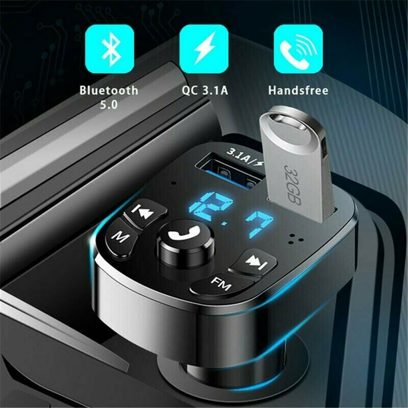 FM Transmitter Bluetooth Wireless Car Kit Handfree Dual USB Car Charger ...