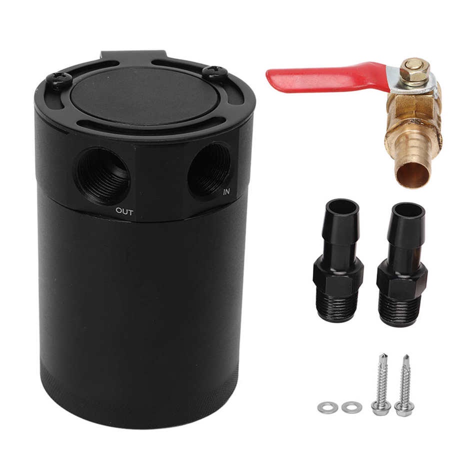 2 Port Oil Catch Can with Drain Valve 300ml Aluminum Alloy Universal ...