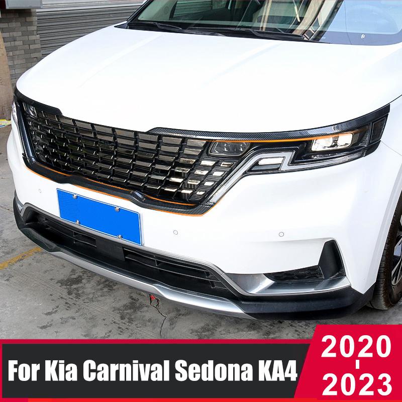 ABS Carbon Fiber Car Front Grill Decorative Strips For Kia Carnival Sedona KA4 2020 2021 2022 ...
