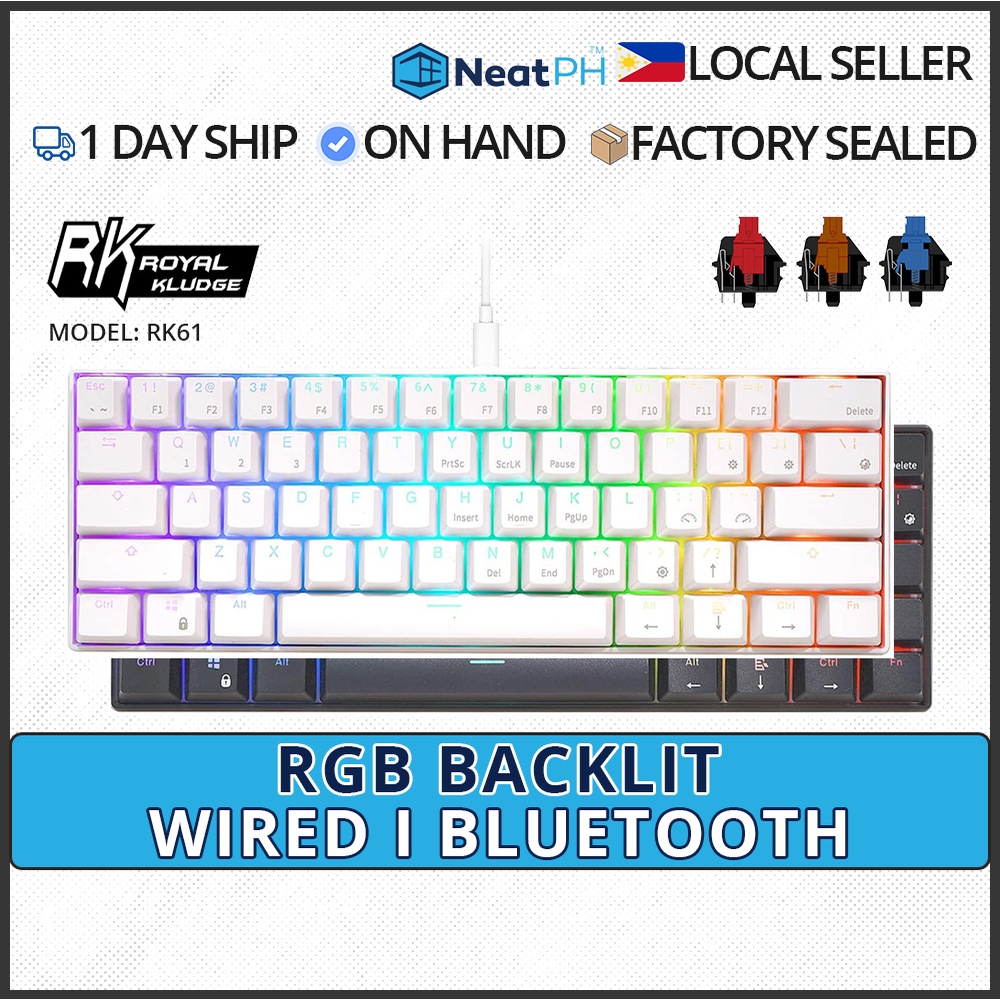 ๑ROYAL KLUDGE RK61 60% Wireless Mechanical Gaming Keyboard RGB or White ...
