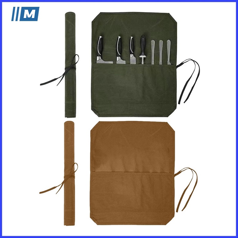 Roll Up Knives Bag Waxed Canvas Chef Knifes Roll Bag 7 Slots Canvas ...