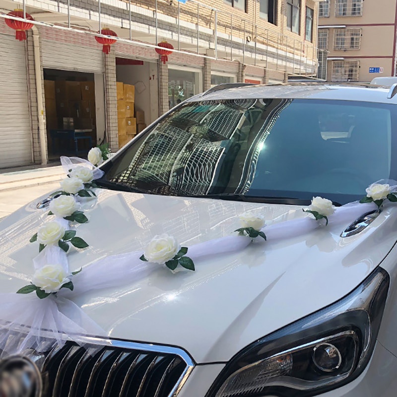 8sg White Rose Artificial Flower for Wedding Car Decoration Bridal Car ...