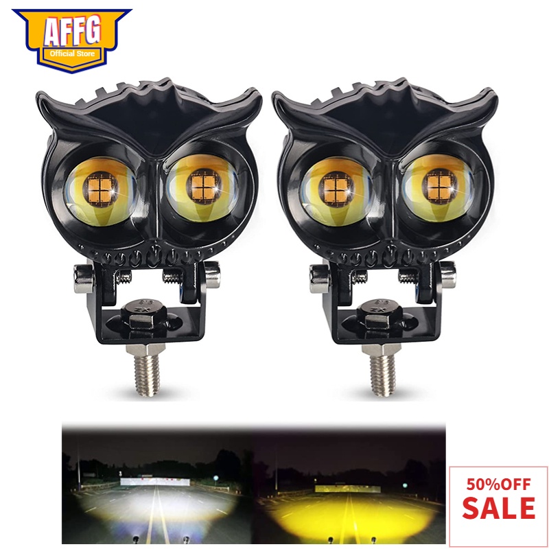 AFFG Owl Dsk Mdl Mini Driving Light Motorcycle White Yellow High Low Beam 6500K IPX66 Waterproof ...