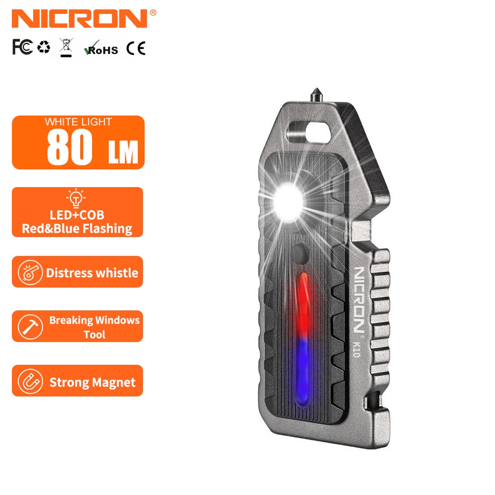 Nicron Multi-function Keychain Flashlight K10, Mini EDC Rechargeable for Emergency Light,COB LED ...