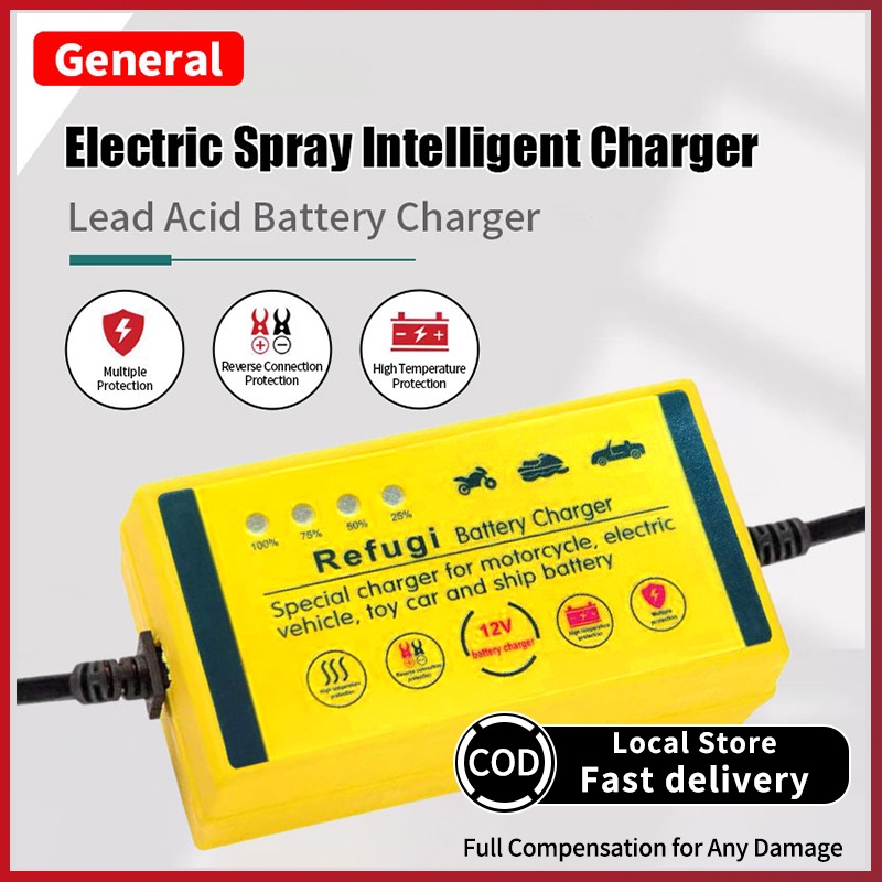 1A Car Battery Charger Motorcycle Full Intelligent Pulse Percentage ...