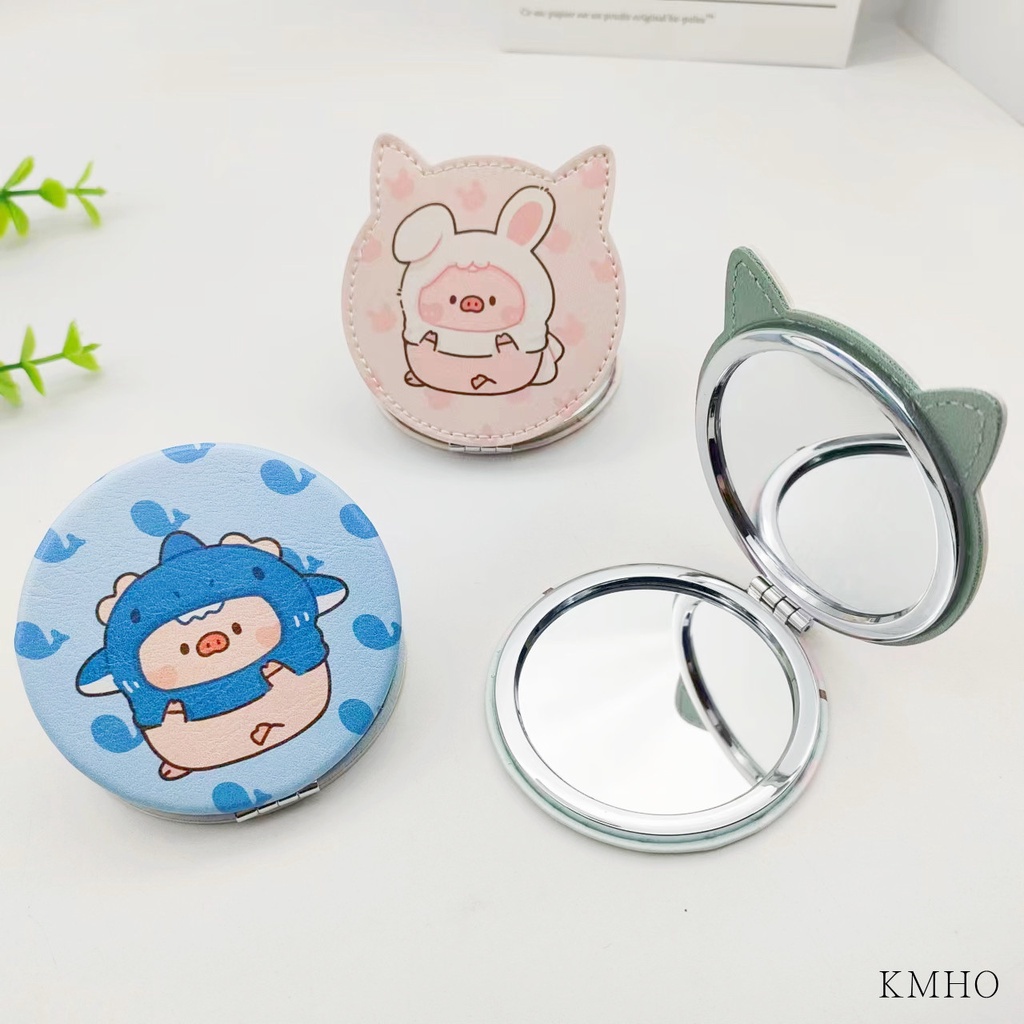 KMHO Creative makeup mirror PU folding mirror double-sided mirror HD ...