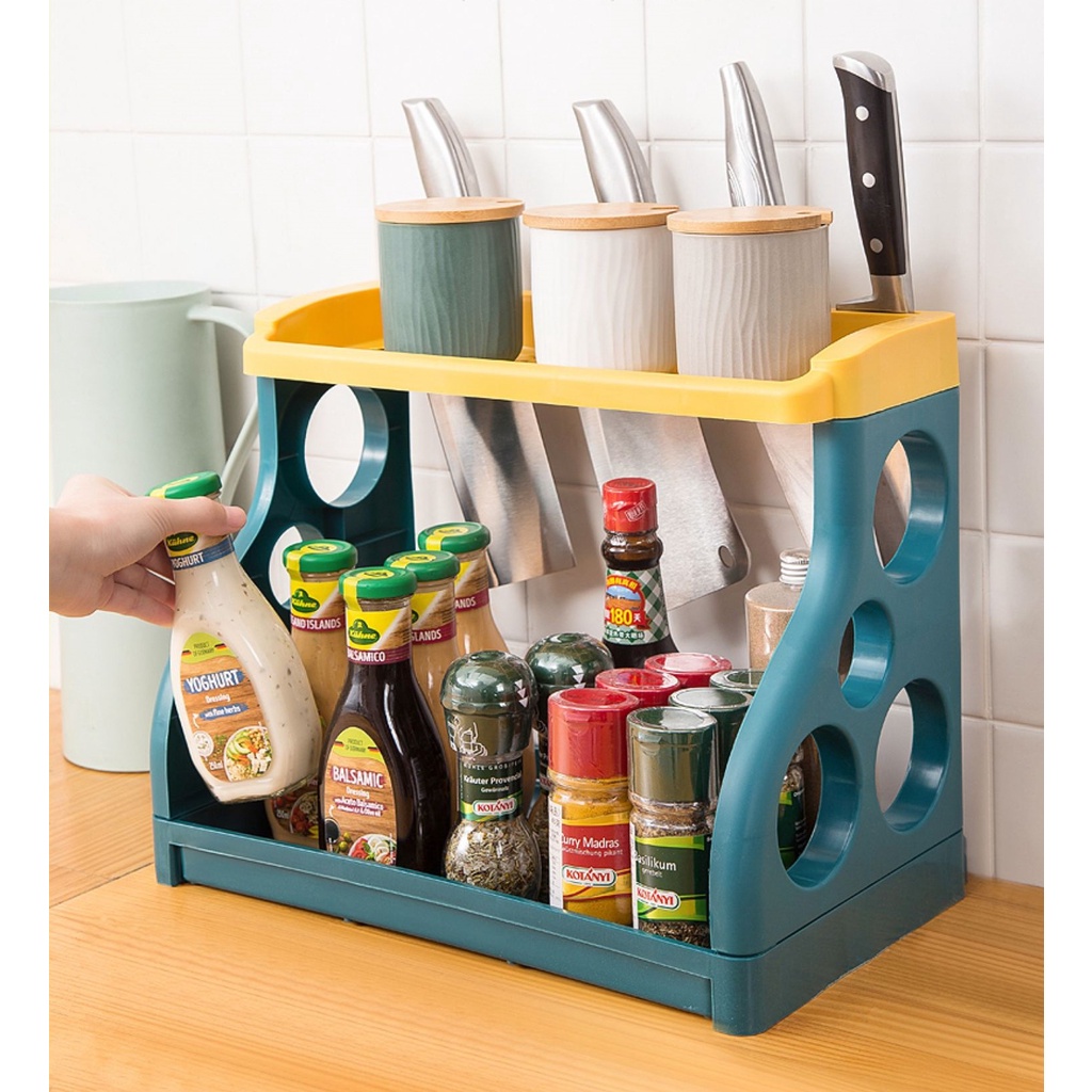 Kitchen Seasoning Rack Double-Layer Thick Plastic Cabinet Flooring ...