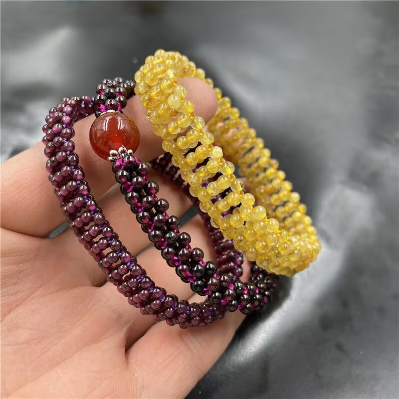 Natural garnet woven bracelet Women's crystal bracelet Wine red garnet ...