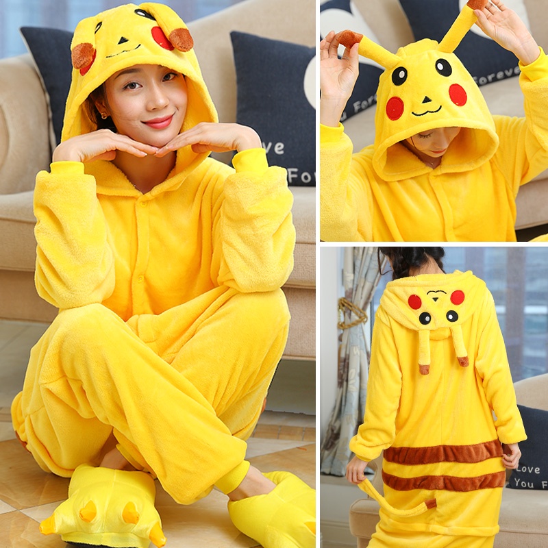 Kigurumi Dinosaur Tiger Pikachu Cartoon Flannel Pajamas Women Men Sleepwear Onesies Jumpsuits ...