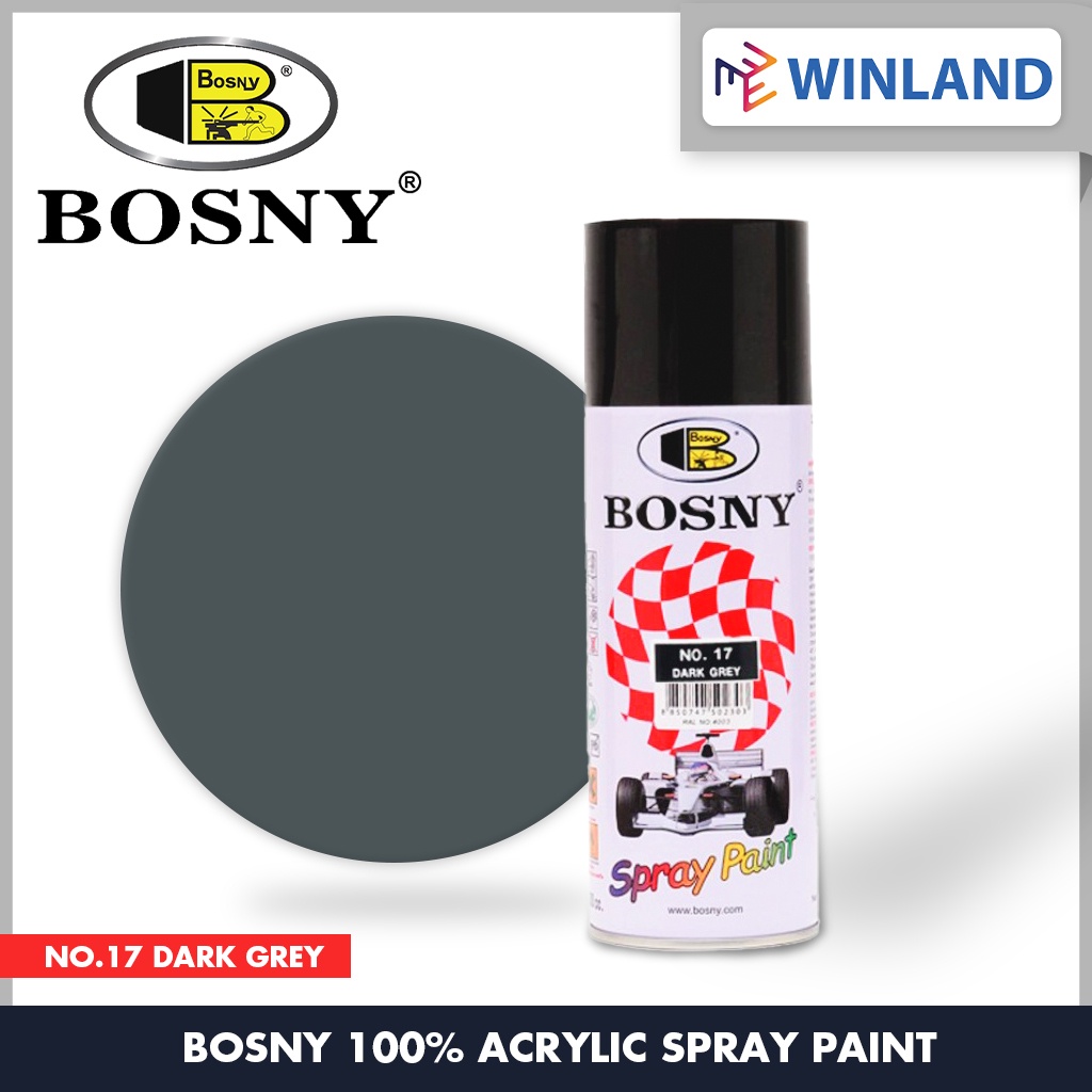 Bosny by Winland 100% Acrylic Spray Paint Dark Grey No.17 | Shopee ...