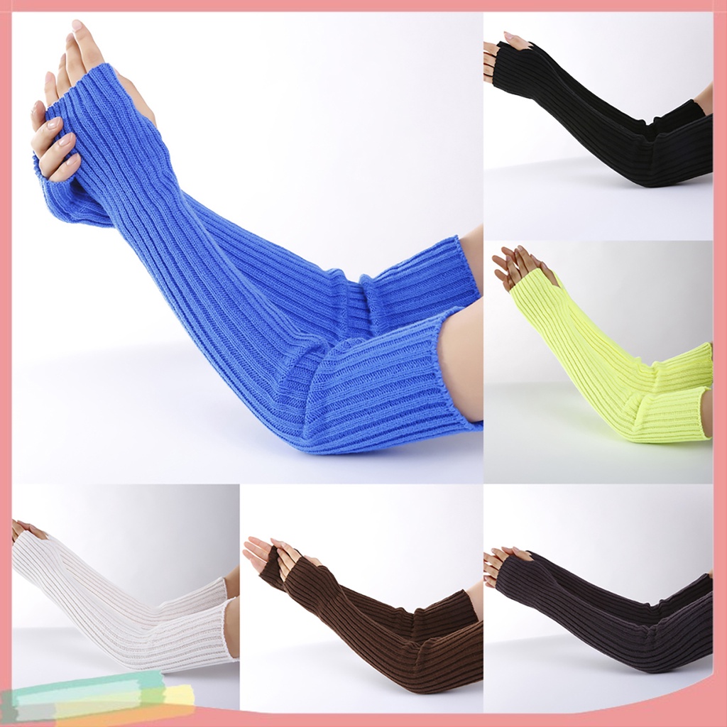 [LK] Women Long Arm Sunscreen Stretchy Long Sleeve Fingerless Gloves ...