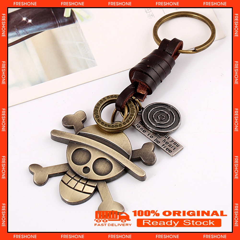 ♥Retro Japanese Anime One Piece Skull Faux Leather Keyring Keychain ...