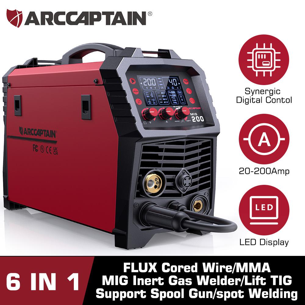 ARCCAPTAIN Welding Machine 6 in 1 Synergic Digital Contol Gas-Less MIG ...