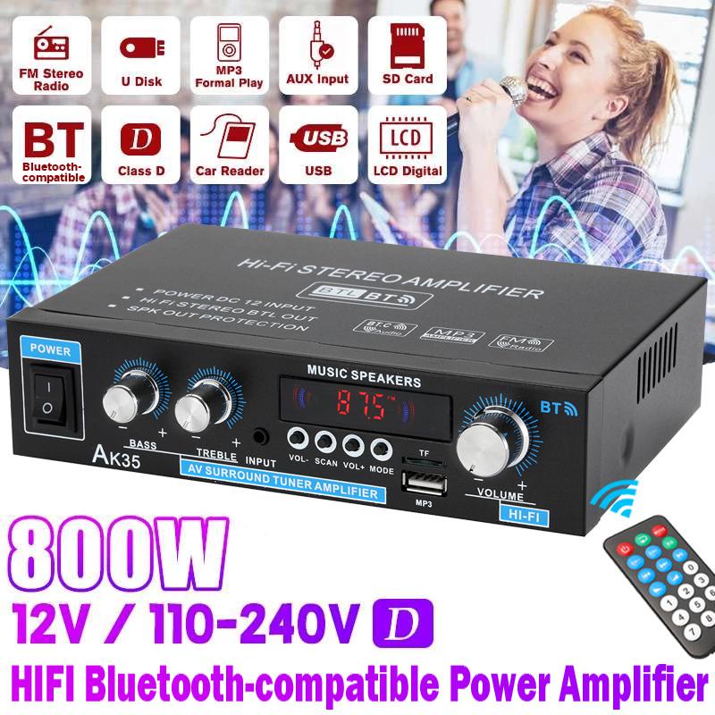 AK35 800W Home Car Amplifiers 2 Channel bluetooth 5.0 Surround Sound FM ...