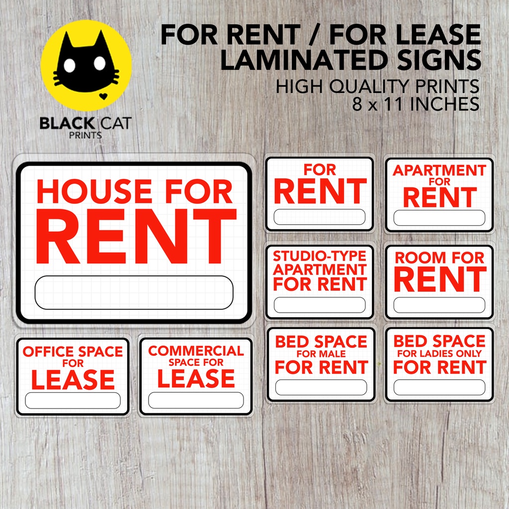 ๑ For Rent / For Lease Sign | Laminated Signage | Sign Board | Shopee ...