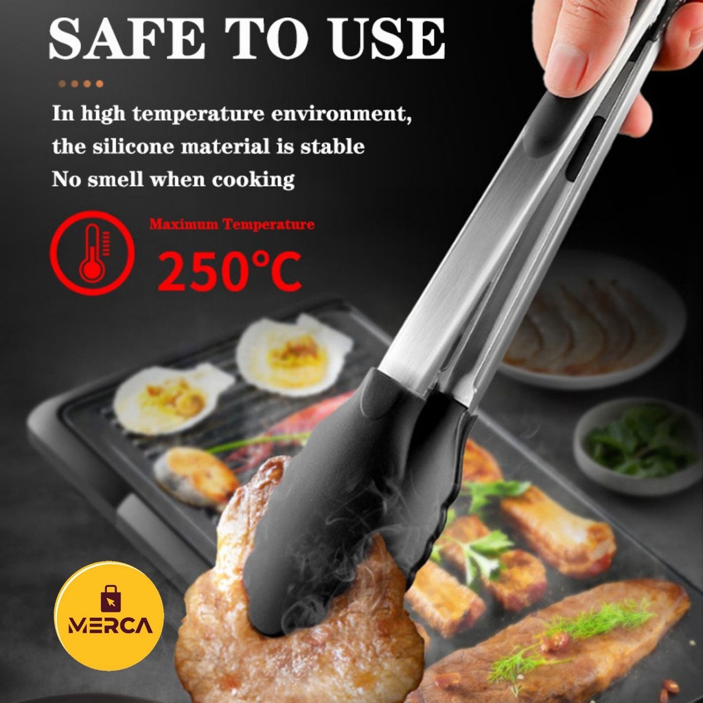 MERCA 9 inch Multi-purpose silicone food tong barbecue tong stainless ...