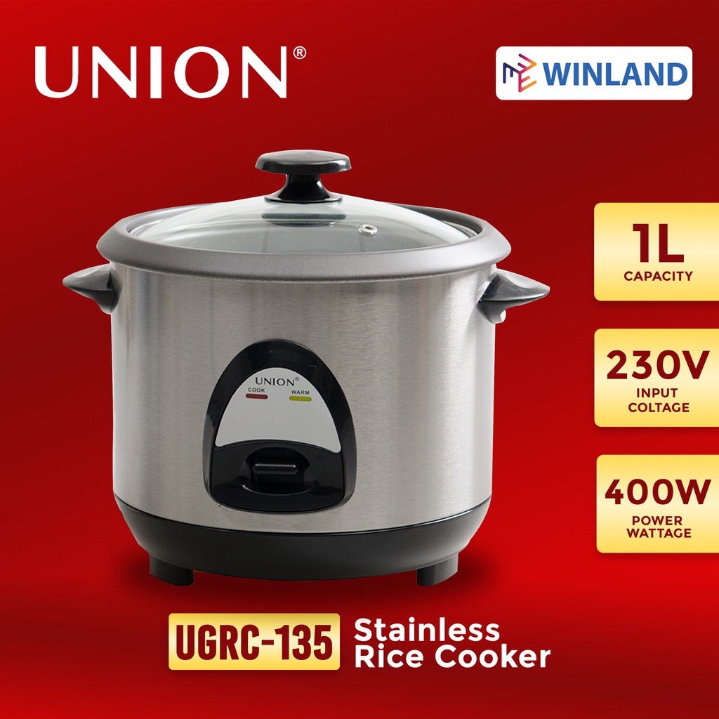 UNION by Winland 1.0Liters Tempered Glass Stainless Rice Cooker UGRC ...