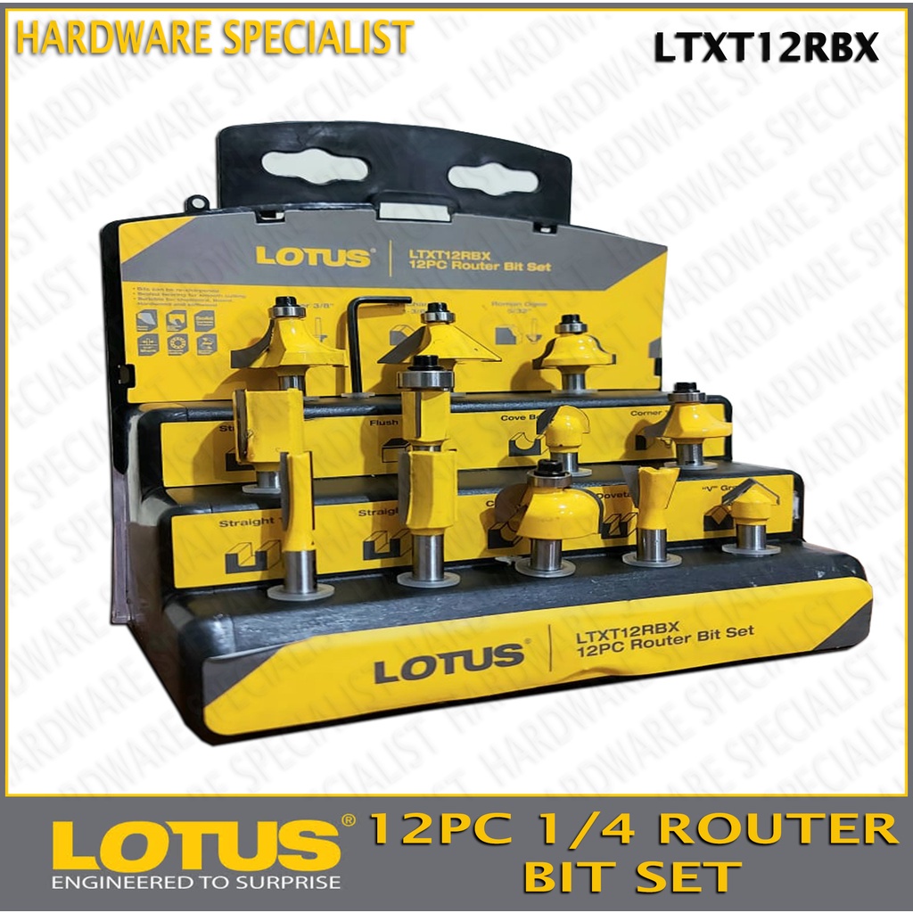 Lotus 12PCS 1/4 Router Bit Set LTXT12RBX ORIGINAL AUTHENTIC | Shopee ...
