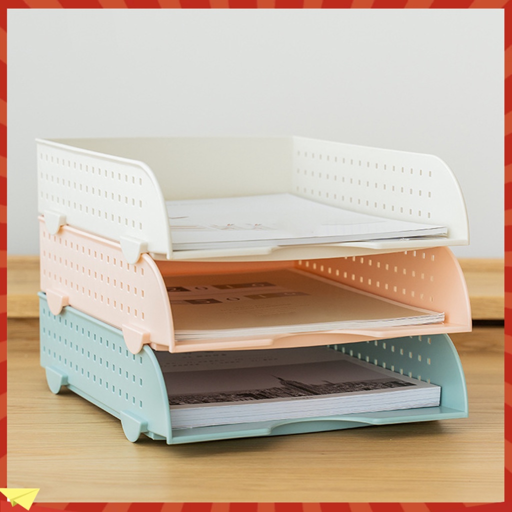 (Unitedjr) 3 Colors File Shelf File Rack A4 Paper Tray Document ...