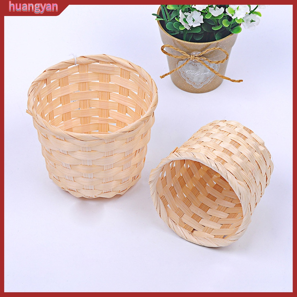 HY| Bamboo Woven Basket Bra Sundries Organizer Rattan Plant Box Desktop ...