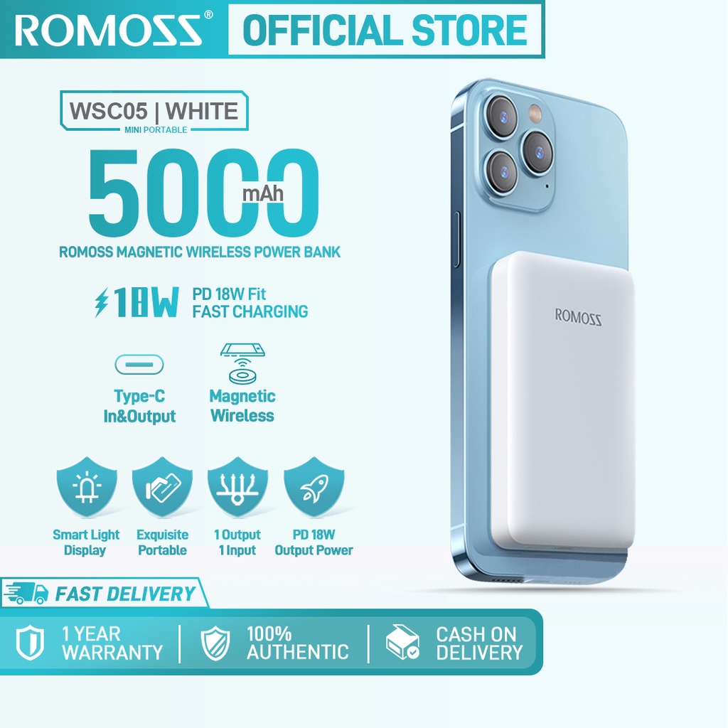 Romoss Wsc10 10000mah Pd18w Wireless Fast Charging Slim Magnetic Type-C ...