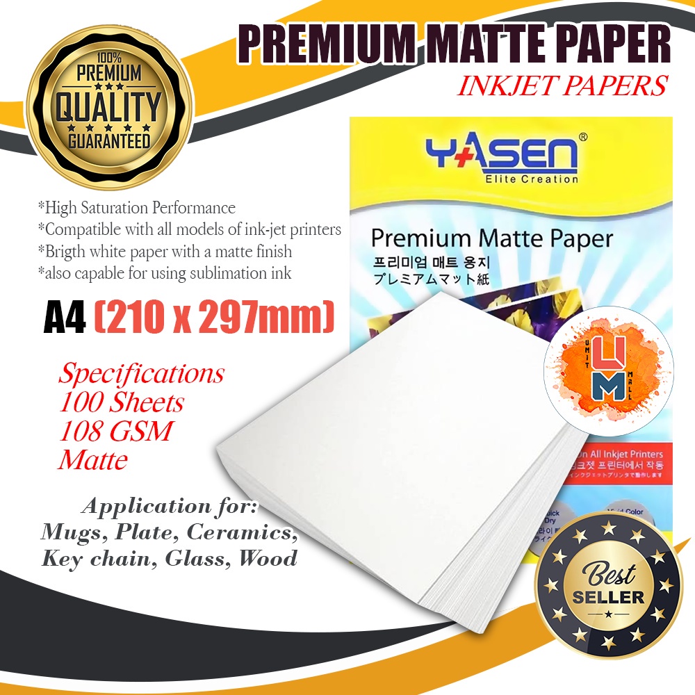 Yasen Premium Matte paper 108gsm A4 Size used for Button Pins Making ...