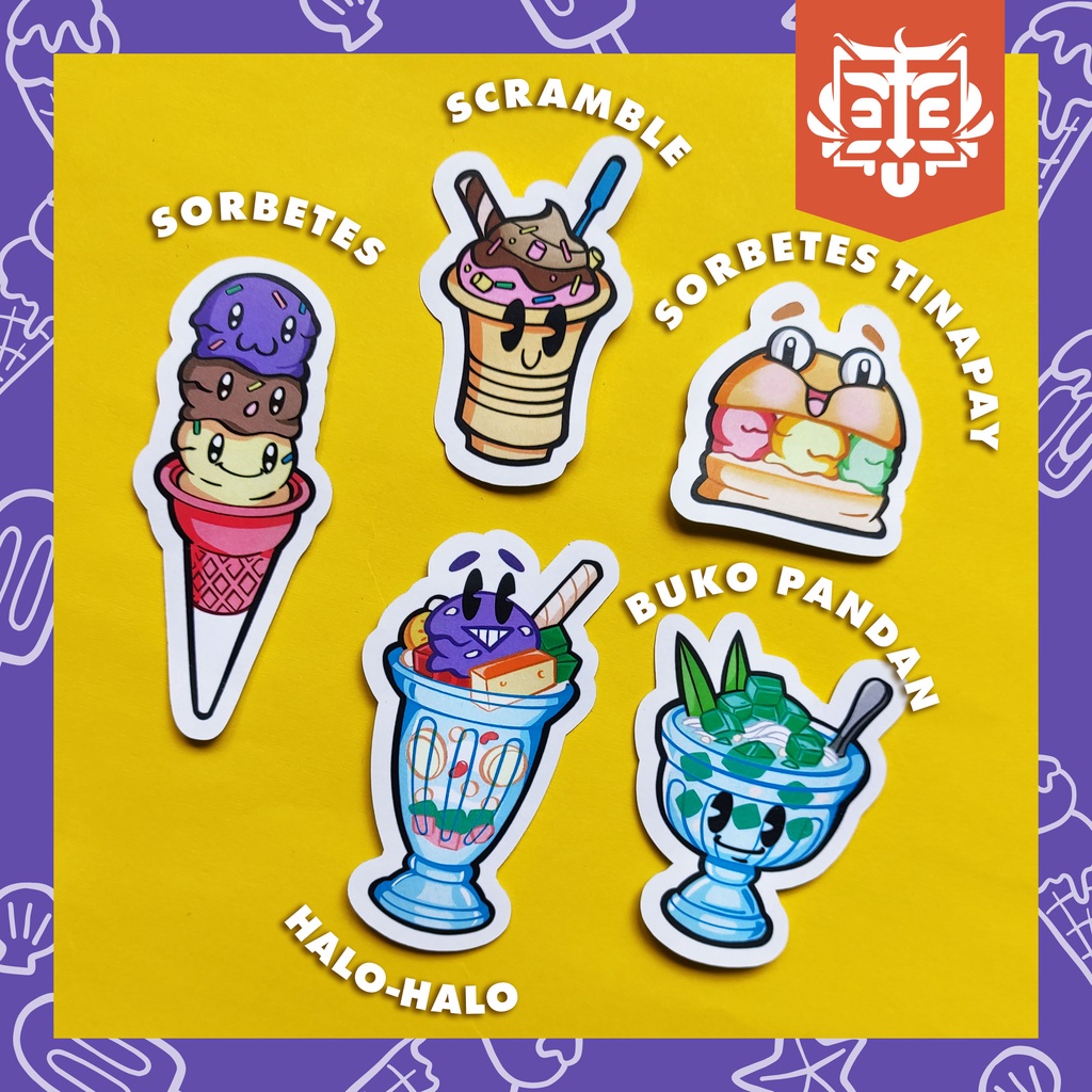 Pinoy Summer Desserts Sticker Set of 5 (HaloHalo, Sorbetes, Buko Pandan ...