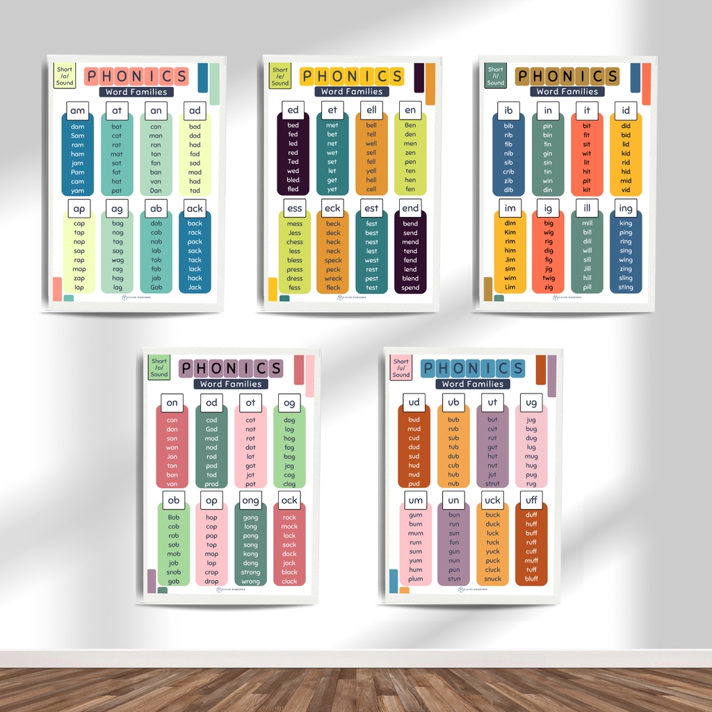 SHORT and LONG VOWELS SET PHONICS BUNDLE / SIGHT WORDS SET - Reading Laminated Charts A4 size ...