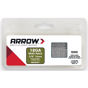 Arrow 5/8" (15mm) Brad Nails 18-Gauge Steel for Pneumatic Air Nailer ...