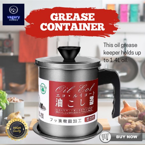 №Grease Container with Strainer- 1.4L Oil Storage Grease Keeper Black ...