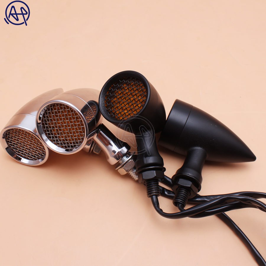 Black/Chrome Motorcycle 12V Amber Mesh Lens LED Turn Signal Brake Light ...
