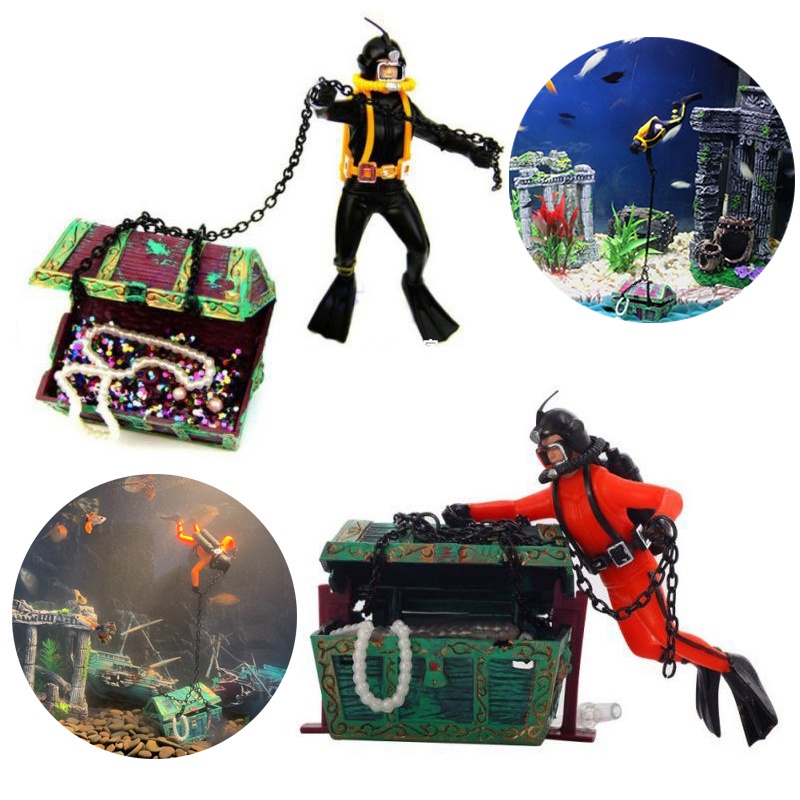 Aquarium treasure hunting frog man Floating Diver Ornament with Moving ...