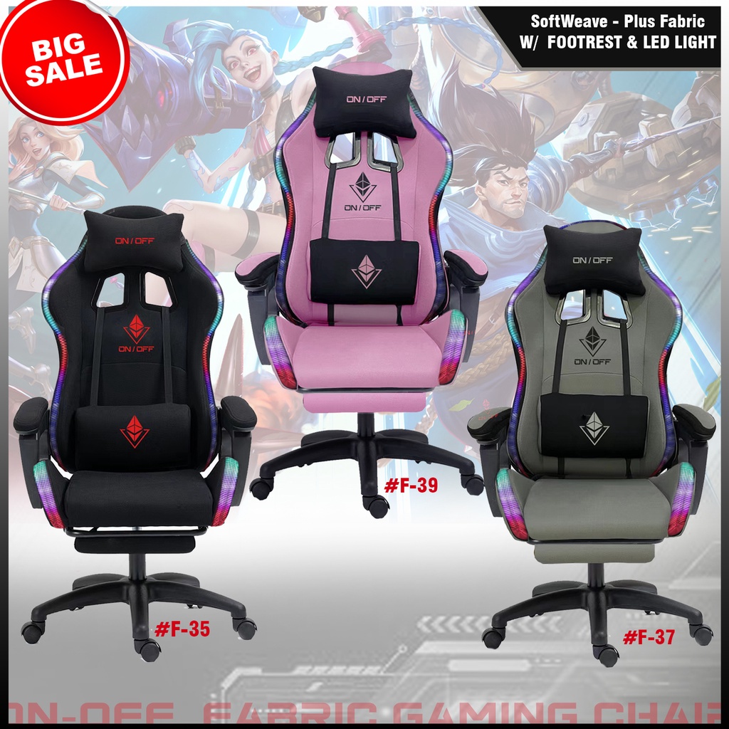 LikeRegal ON/OFF Gaming Chair with LED Lights Footrest & Massager ...