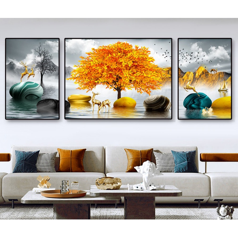 ♘Aluminum alloy Frame with Glass Home Decor Triptych Fine Mural Wall ...