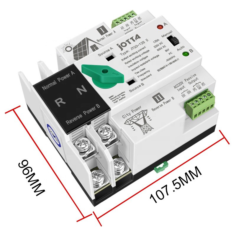 JOTTA ATS Single Phase Din Rail 2P 125A Dual Power Automatic Transfer ...