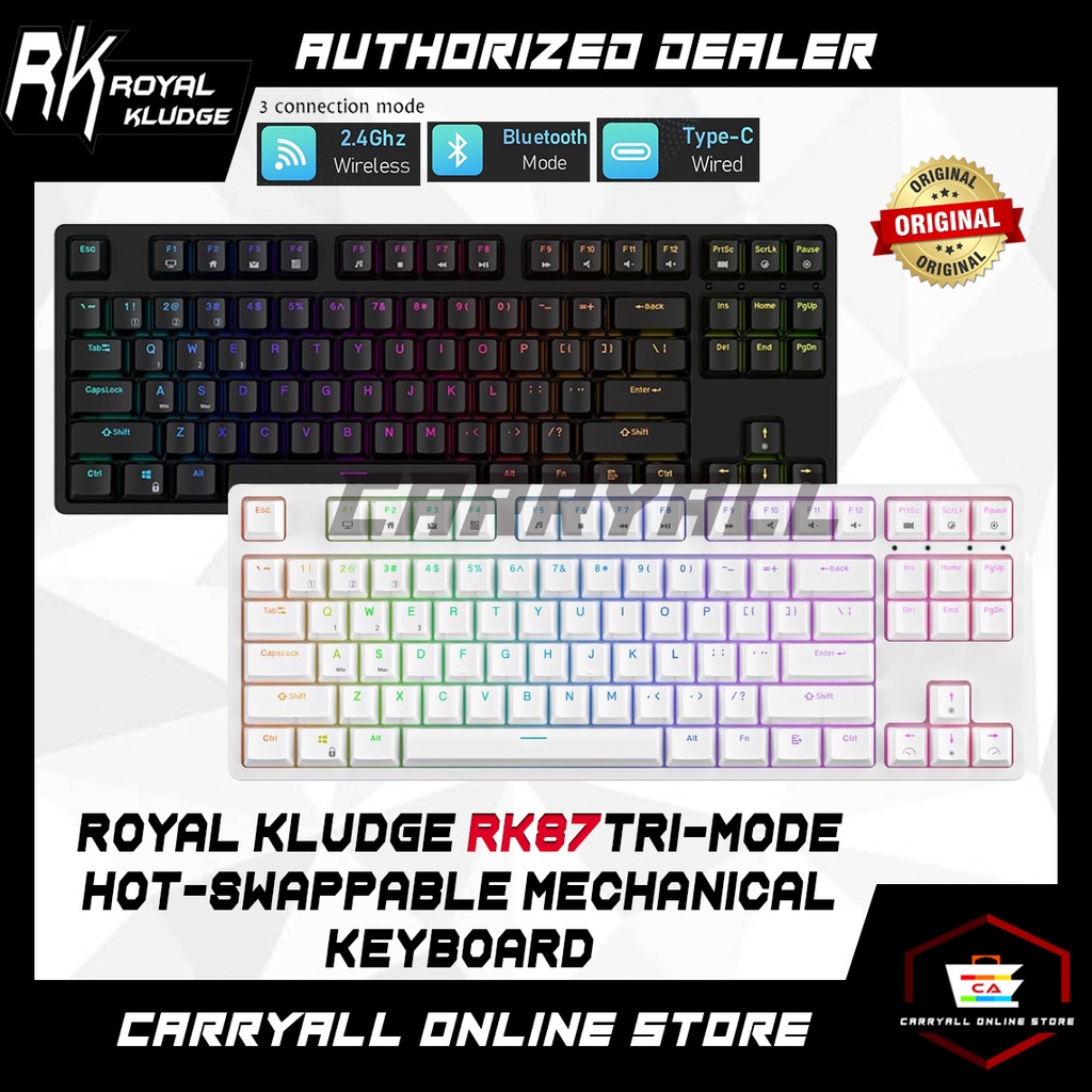 ☒RK Royal Kludge RK87 Tri-Mode 87-Keys TKL Mechanical Gaming Keyboard ...