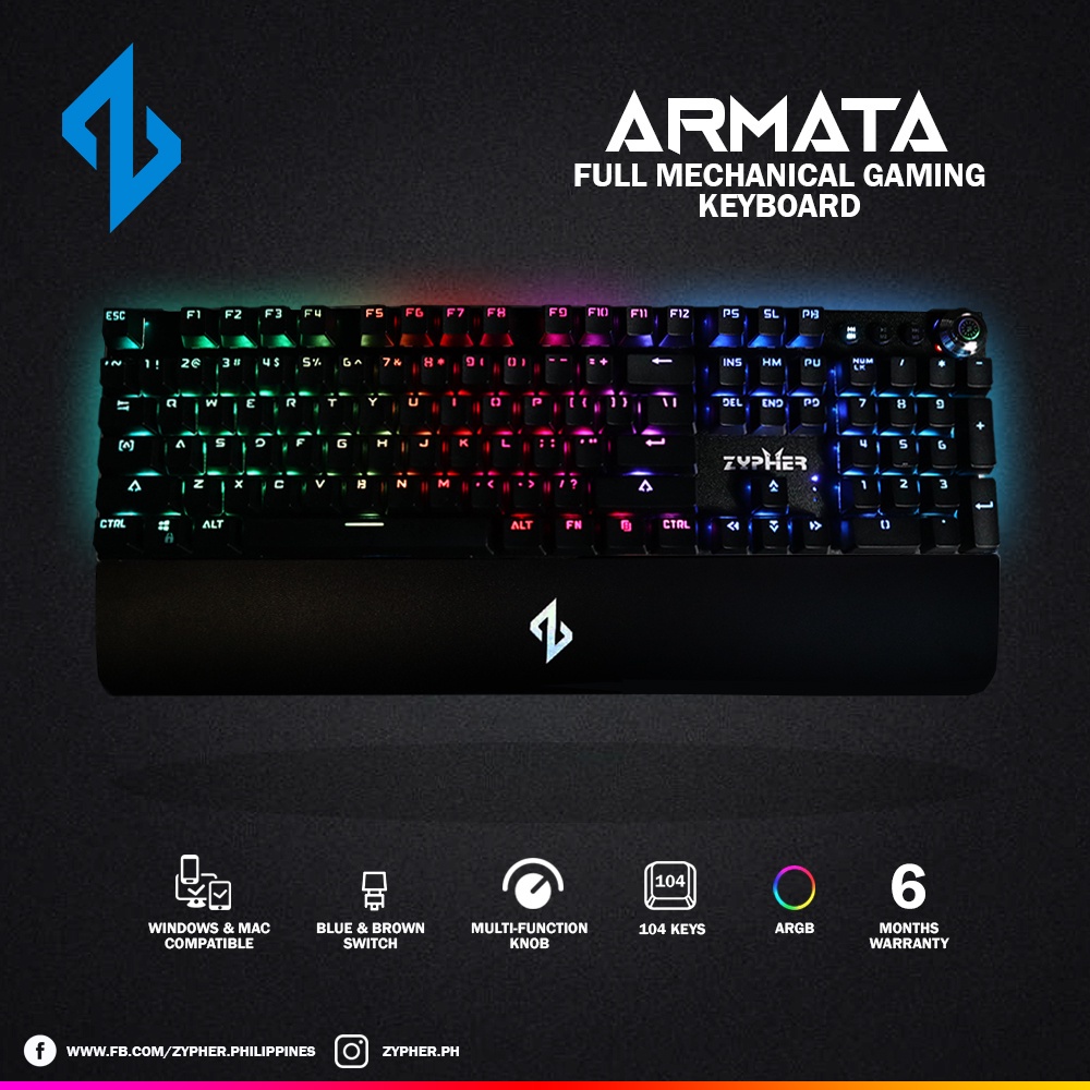 ♗∈ZYPHER ARMATA Mechanical Gaming Keyboard (Blue / Brown Switch ...