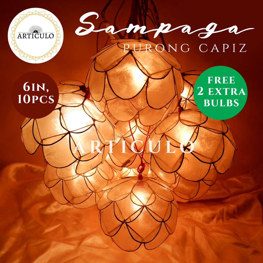 ARTICULO capiz light: 6inch SAMPAGA ( authentic capiz cabbage WITH LIGHTS in series ) | Shopee ...