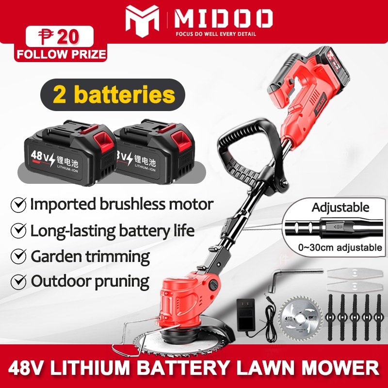 MIDOO Lawn mower 48V Cordless Grass Cutter Extendable Grass Trimmer ...