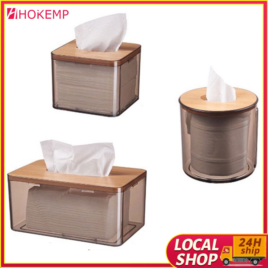 Aesthetic Tissue Holder Box Wooden with Cover Table Dispenser Round ...