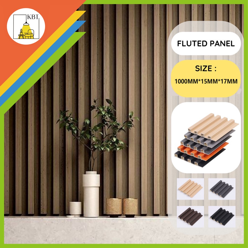 ☑WPC Fluted Wall Panel Wood Wallpaper Sticker Waterproof Grille Design ...
