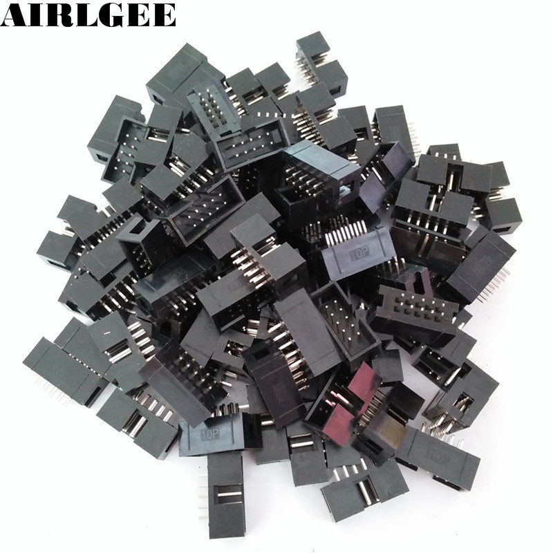 100 Pcs IDC Box Header DC3-10P 10 Way 2.54mm JTAG Socket Connector ...