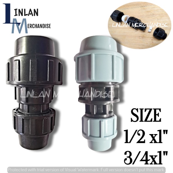 ☂♞1 PC PE Coupling Reducer PE Black Connector (1/2x1" & 3/4x1") (3805 ...